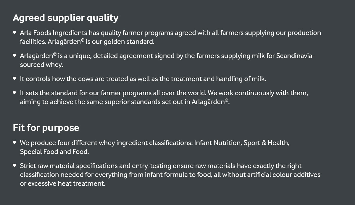 Quality & Food safety: Raw materials | Arla Foods Ingredients